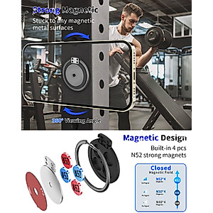 CHEEDAY Magnetic Phone Ring Grip, [4 Strong Magnets] Gym Finger Ring Holder 360° Rotation for Magnetic Car Mount, Metal Plate, Compatible with iPhone 15 14 13 12 Pro Max, All Smartphones, Black