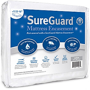 Queen (13-16 in. Deep) SureGuard Mattress Encasement - 100% Waterproof, Bed Bug Proof, Hypoallergenic - Premium Zippered Six-Sided Cover