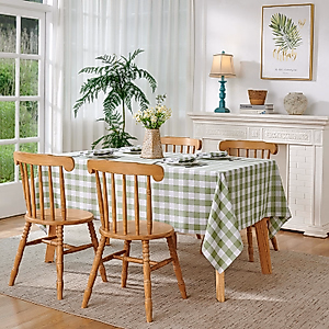 Veblandy Checkered Tablecloth Rectangle Waterproof Gingham Table Cloth Washable Buffalo Plaid Table Cover Wrinkle Free for Kitchen, Dining and Outdoor Picnic, 52 x 70 Inch, Sage Green and White