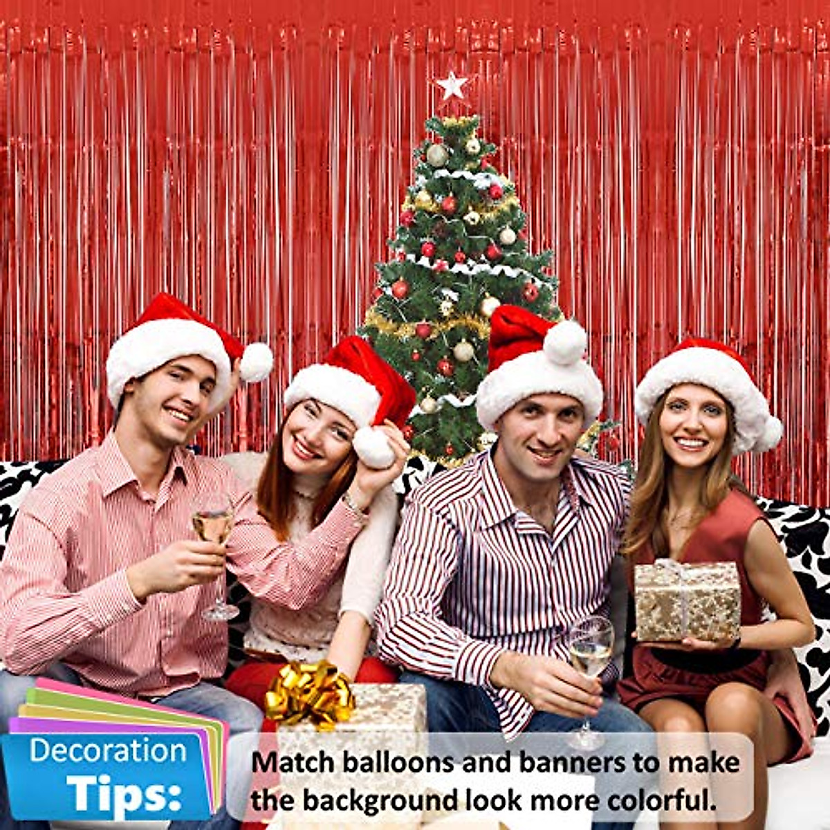 Moohome 2 Pack 3ft x 8ft Red Foil Curtains Metallic Tinsel Fringe Curtains Shimmer Door Window Curtain Backdrop for Birthday Wedding Bridal Shower Photo Booth Party Decorations