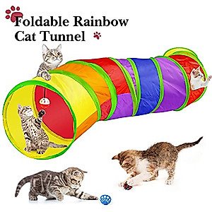 ANJIME 32 PCS Cat Toys Kitten Toys, Variety Catnip Toys with Rainbow Tunnel Interactive Cat Feather Teaser Fluffy Mouse Crinkle Balls Spring Toy Set for Cat, Kitty