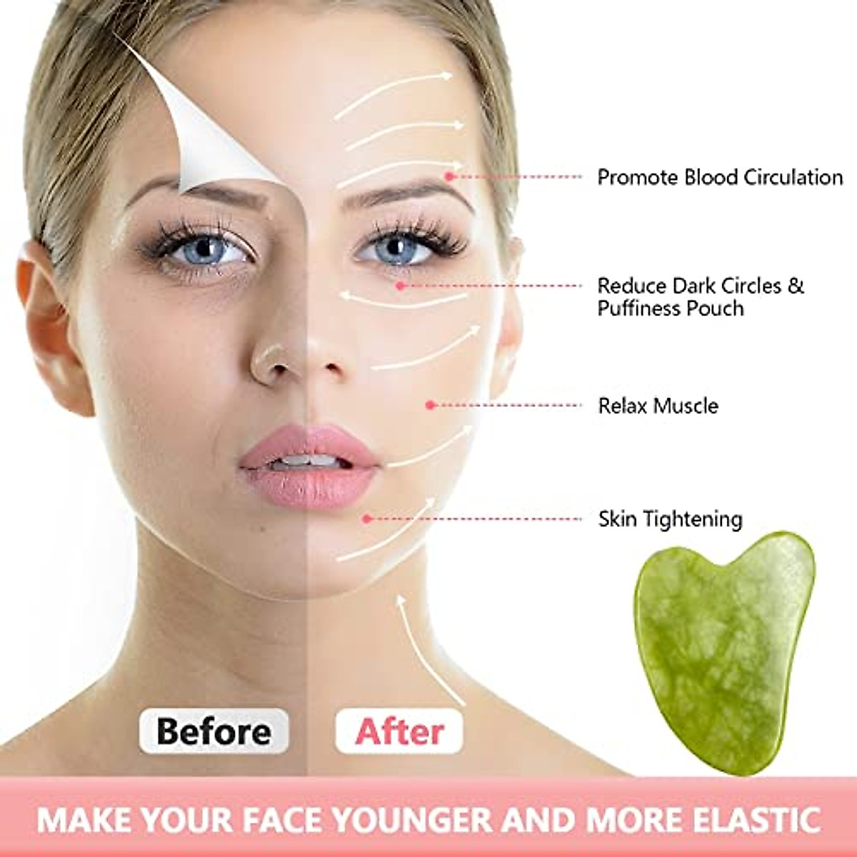 Gua Sha, Gua Sha Facial Tool, Guasha Tool for Face, Guasha Natural Jade Stone Light Green