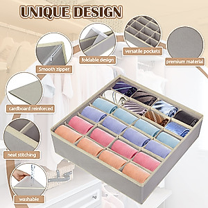 12PCS Drawer Organizers for Clothing, 53 Cell Bra Sock Underwear Drawer Organizer Fabric Foldable Dresser Drawer Divider Closet Organizers and Storage Boxes for Baby Clothes Bras Socks Lingerie (Grey)