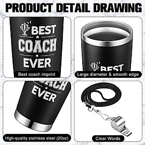 Didaey 3 Sets Coach Gifts Best Coach Ever, 20 oz with Whistle and Straws, Stainless Steel Travel Tumbler Coffee Mug Appreciation Thank You Gift Graduation Gift for Basketball Soccer Softball Coach