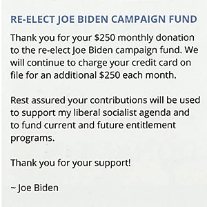 Crazy Novelty Guy (10-Pack) Bulk Prank Postcards - Joe Biden Re-Election Campaign Donation - Pranks Practical Jokes Gags Revenge Hate Mail - Send Them To Your Victims Yourself