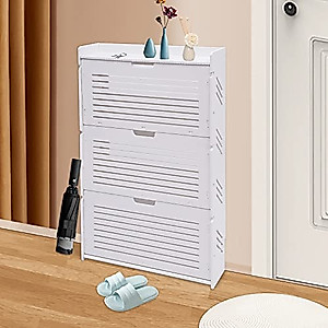 DYRABREST Modern Shoe Storage Cabinet 3 Flip Drawers Shoe Cabinet White Shoe Rack Storage Organizer Portable Shoe Rack Cabinet for Entryway, Living Room, and Corridor(Large Size)
