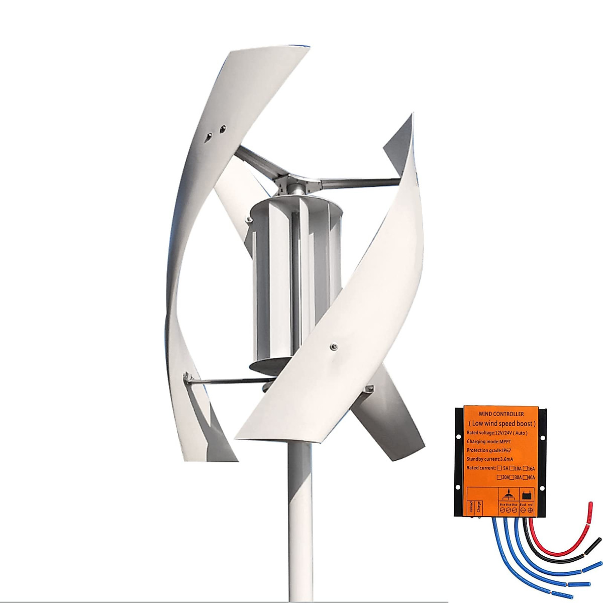 QAZNHODDS 8000W Low Noise Vertical Wind Generator Kit, 12V 24V 48V with Waterproof Charge Controller 3 Blades for Home Use Vertical Axis Wind Turbine for Home Or Camping,24v