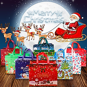 JWSCYSY 9Pcs Christmas Gift Bags, Christmas Tote Bags with Handles, Reusable Non-Woven Shopping Bags for Xmas Gifts Wrapping Holiday Party Supplies, 12.8"×9.8"×6.7"