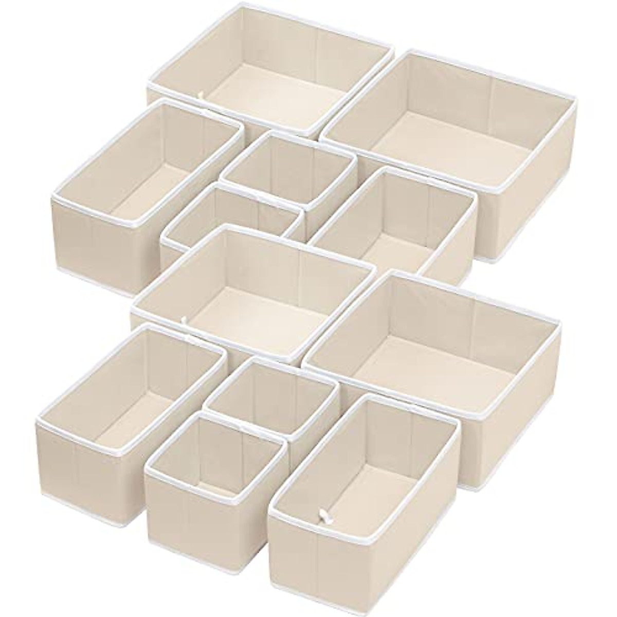 Simple Houseware Foldable Cloth Storage Box Closet Dresser Drawer Divider Organizer Basket Bins for Underwear Bras, Beige (Set of 12)