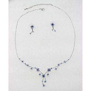 Faship Gorgeous Navy Blue Rhinestone Crystal Floral Necklace Earrings Set