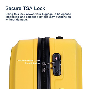 Tripcomp Luggage Sets Wear-Resistance Hardside Lightweight Suitcase Double Spinner Wheels, TSA Lock,Two Hooks, Scratch-resistant Carry-on, 3 Piece Set(20/24/28) (Bright yellow)