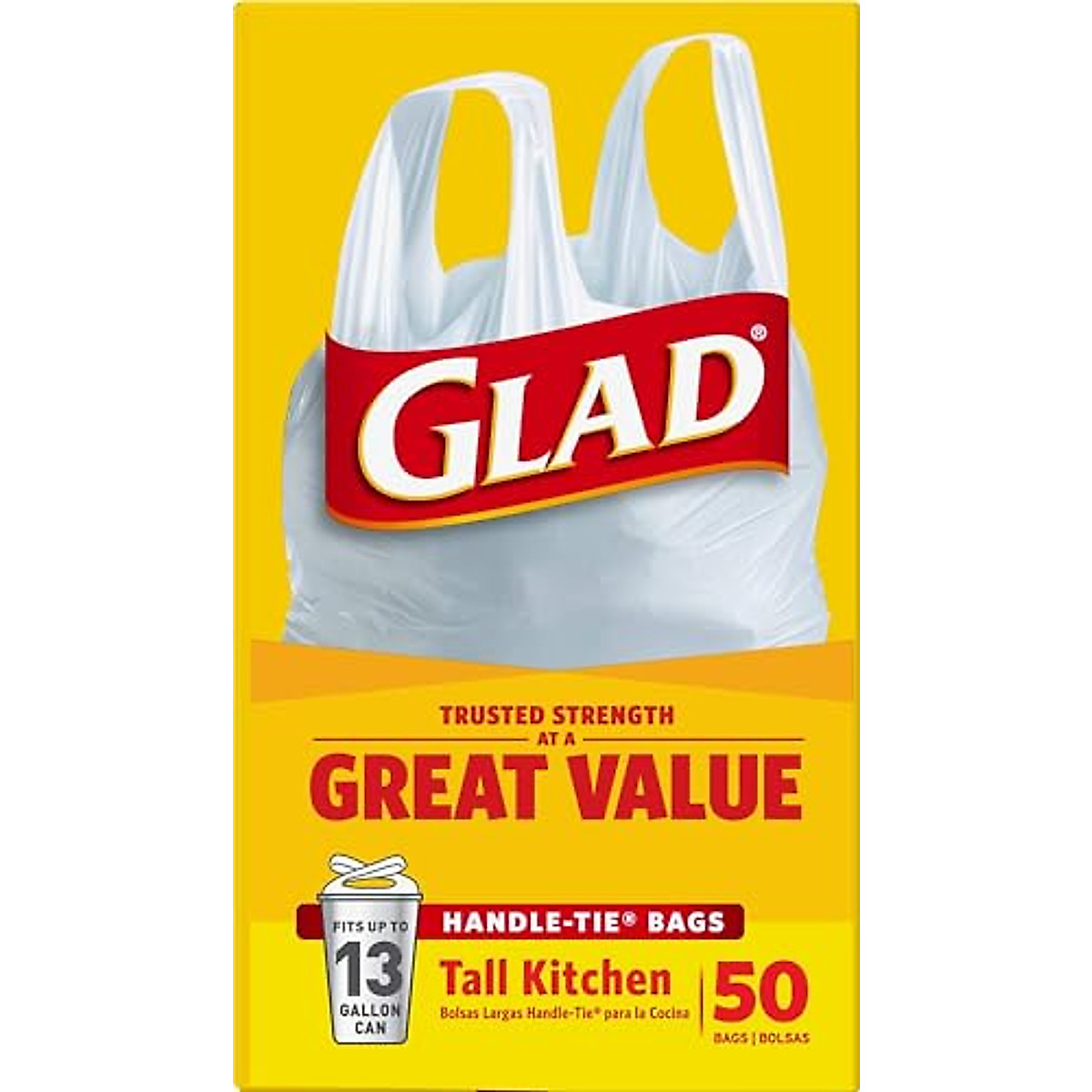 Glad 13 Gal. Tall Kitchen Handle-Tie Bags 50 ct (Pack of 4)