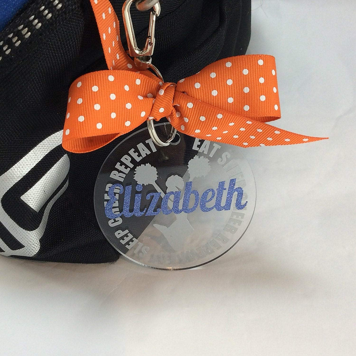 Cheerleader Eat Sleep Cheer Repeat Bag Tag Personalized with Your Name