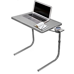 Table Mate II TV Tray Table - Folding TV Dinner Table, Couch Table Trays for Eating Snack Food, Stowaway Laptop Stand, Portable Bed Dinner Tray - Adjustable TV Table with 3 Angles, Cup Holder, Silver