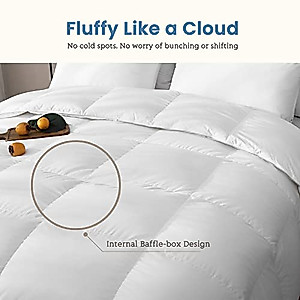 Hotel Collection Feathers & Down Comforter | Full/Queen Bed All Season Duvet Insert | 750 Fill Power Ultra-Soft 500TC Egyptian Cotton-Blend Quilted with Tabs (90x90, Solid White)