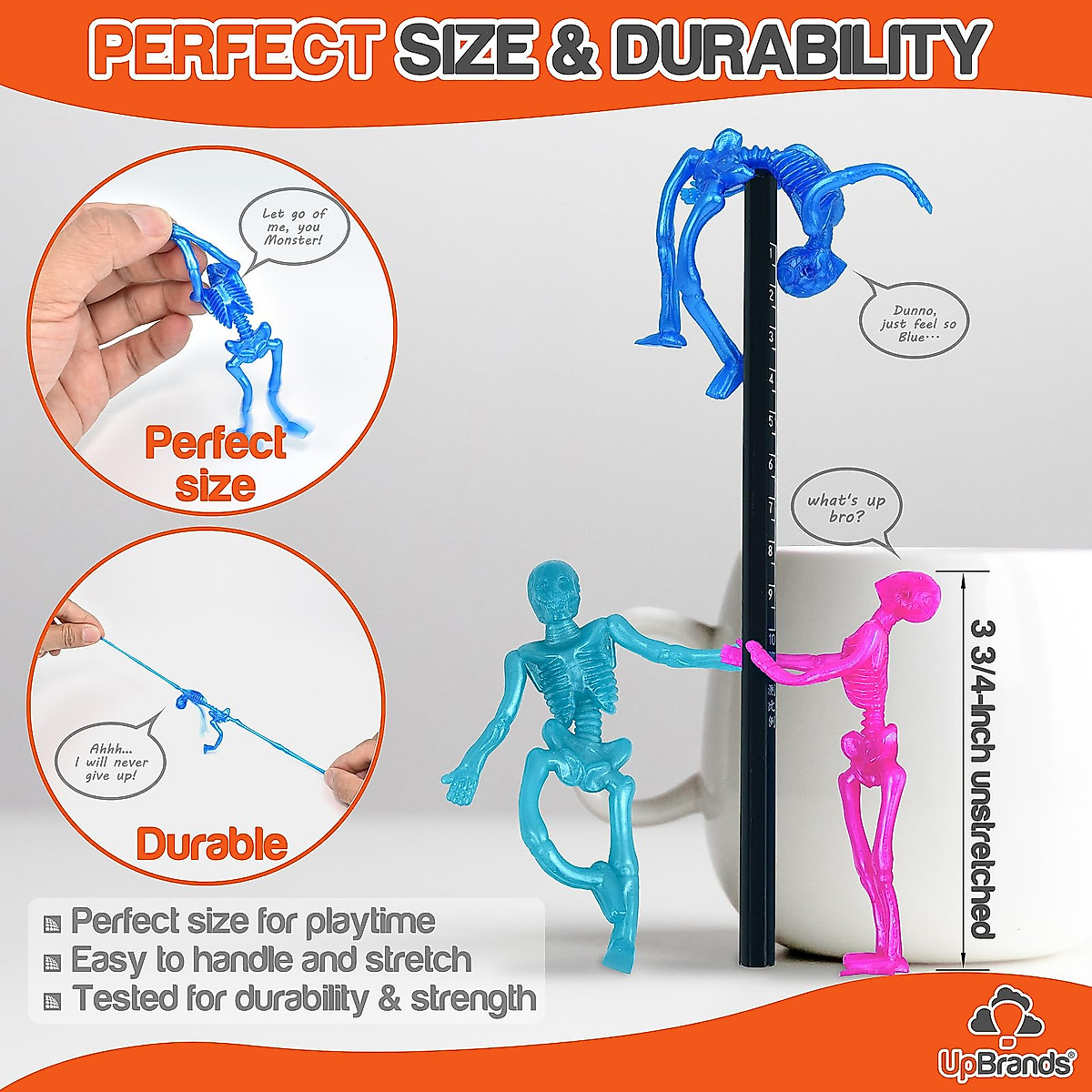 UpBrands 48 Stretchy Toys, Party Favors for Kids Halloween Skeletons, 12 Colors Bulk Set, Kit for Easter Egg Basket Stuffers, Goodie Bags, Pinata Filler, Small Toys Classroom Prizes