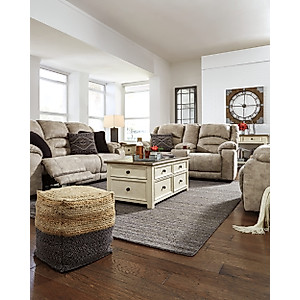 Signature Design by Ashley Sweed Valley Farmhouse Jute Braided Pouf, 17.5 x 20.25 inches, Natural & Black