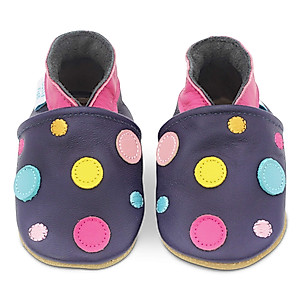 Dotty Fish Soft Leather Infant Shoes Girls pre-Walkers. Pink with Cut-Out Hearts. 6-12 Months