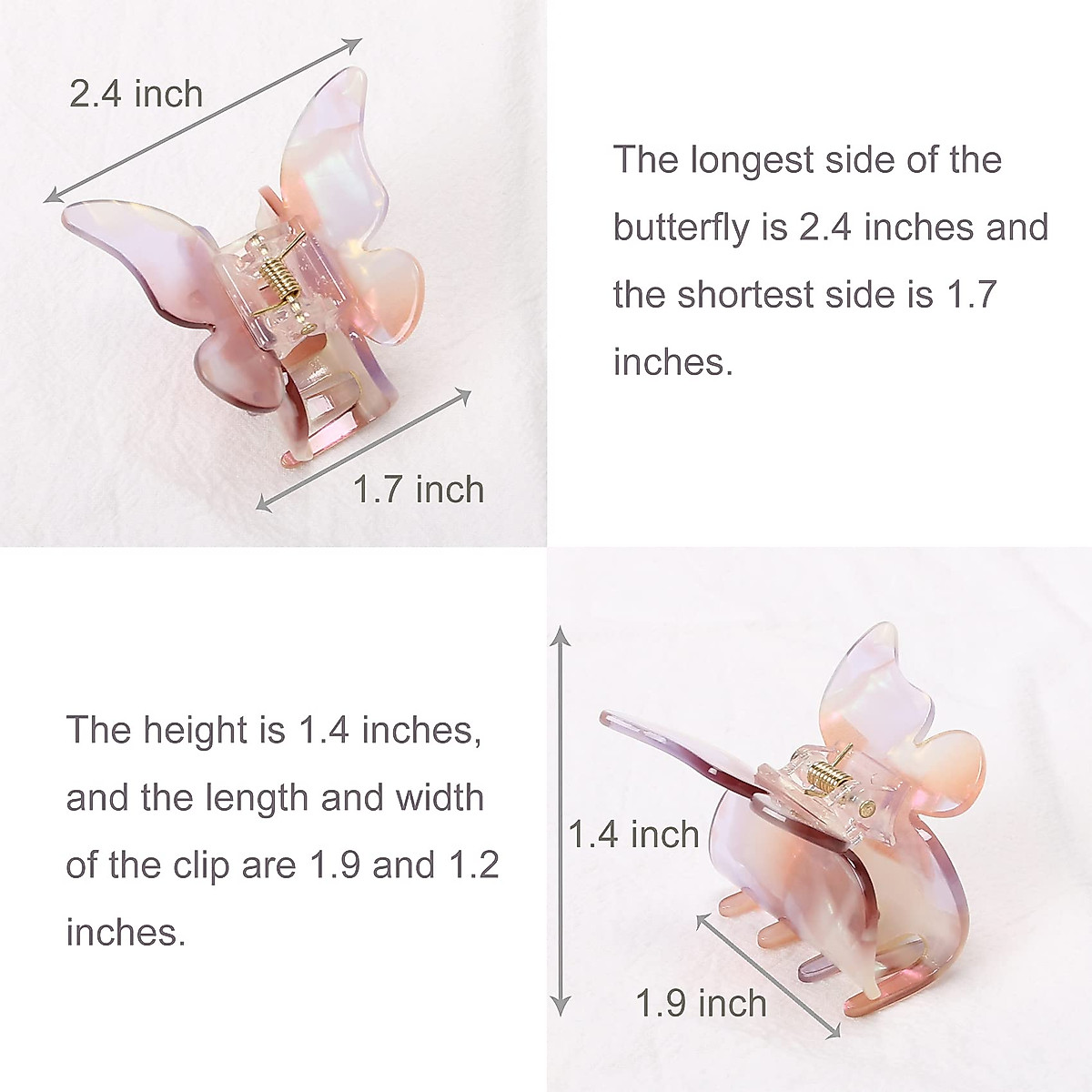 NAISIER Hair Claw Butterfly Tortoise Shell Jaw Clips 2.3 inch Beautiful Hair Accessories for Girls and Women. (Mixed color, 6 pack)