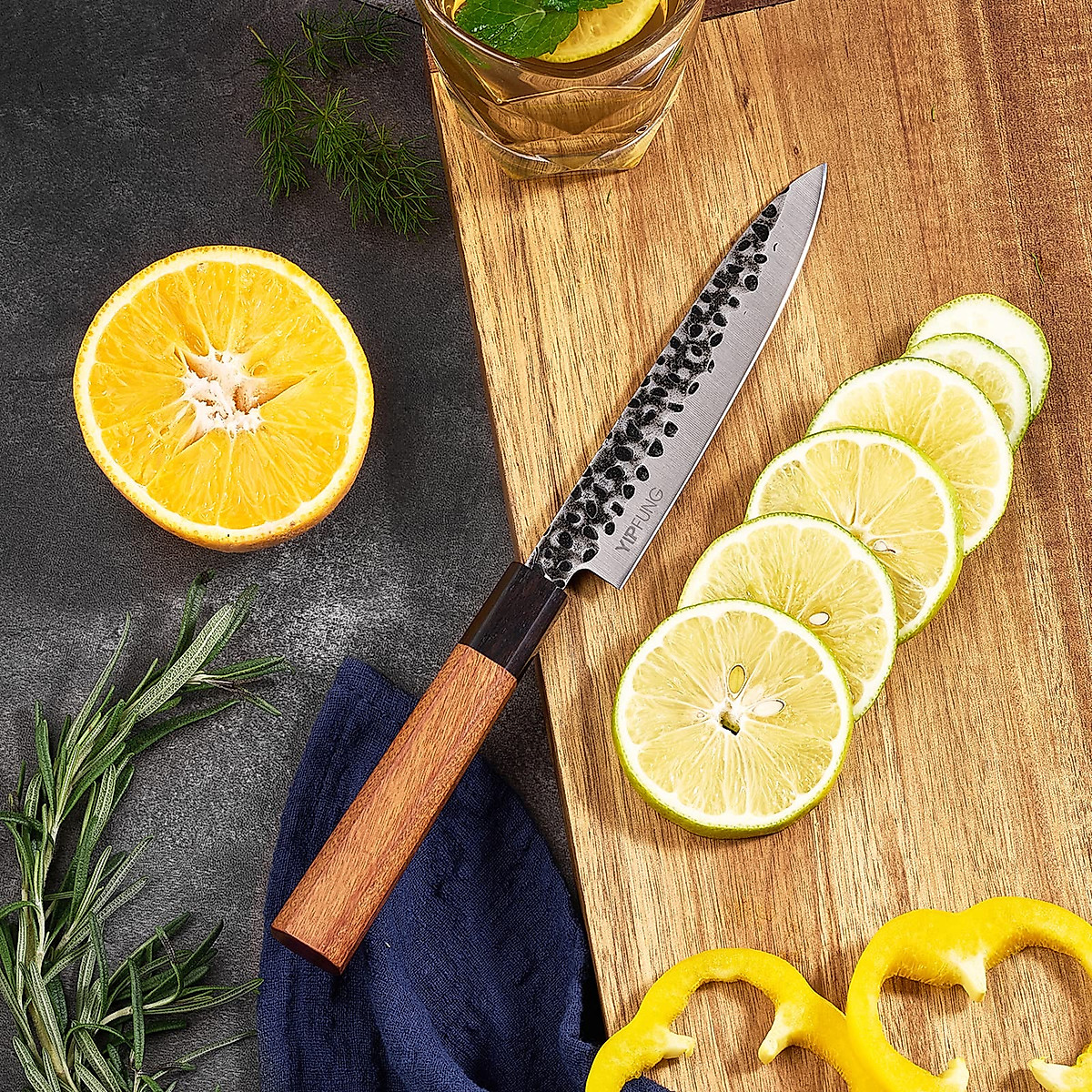 YIPFUNG Paring Knife, Kitchen Utility Knife 5Inch Fruit Knife Multi-Purpose Japanese Forged Paring Knife Professional Kitchen Small Chef Knife with Rosewood Handle Handcrafted Peeling Knife