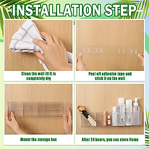 Briwooody 4 Pack Bathroom Wall Makeup Organizer Plastic Wall Mount Storage Organizer Clear No Drilling Hang Walls Adhesive Shower Shelf Cabinet Shelves with 3 Compartments for Bathroom Kitchen