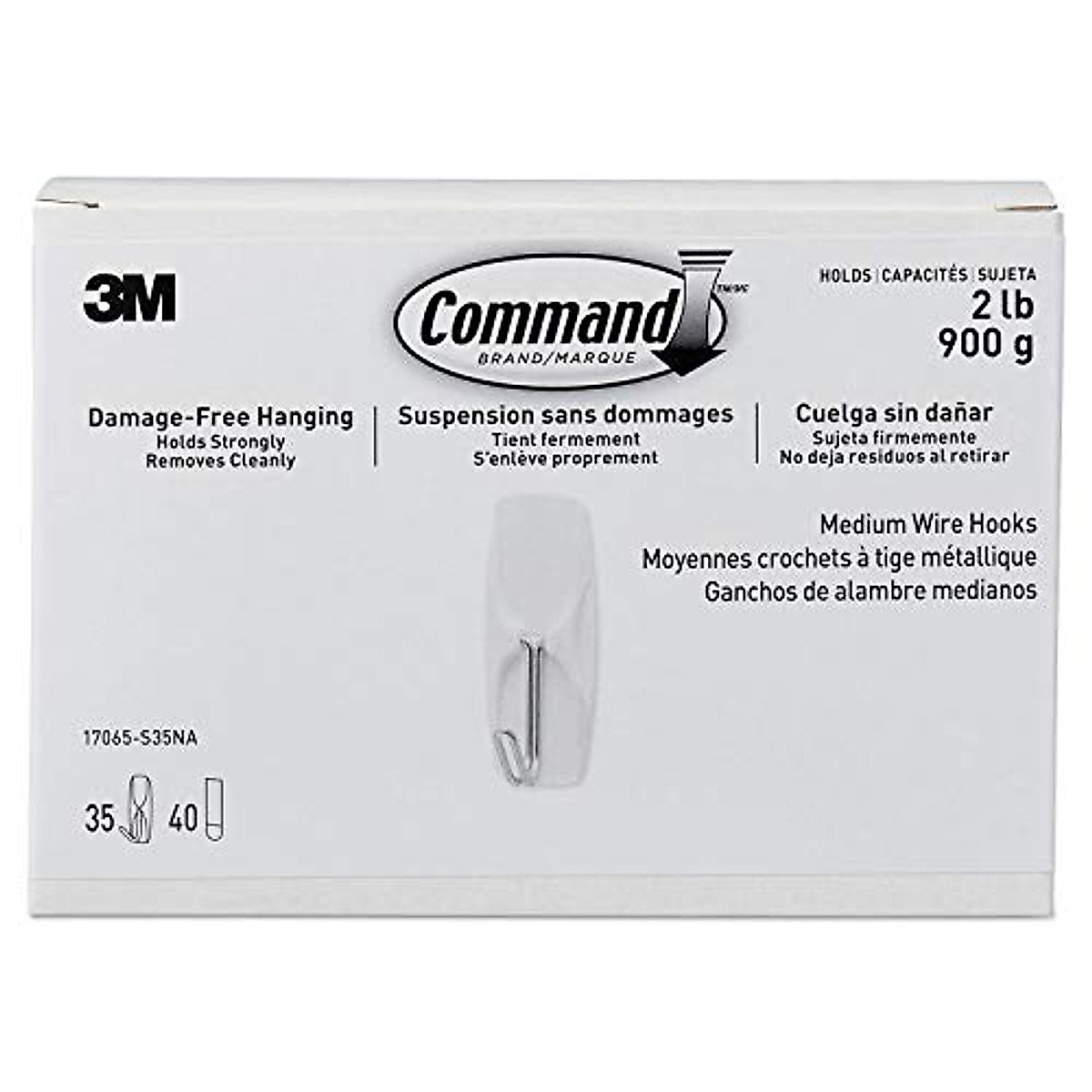Command 17065S35na General Purpose Hooks, Metal, White, 2 Lb Cap, 35 Hooks and 40 Strips/Pack