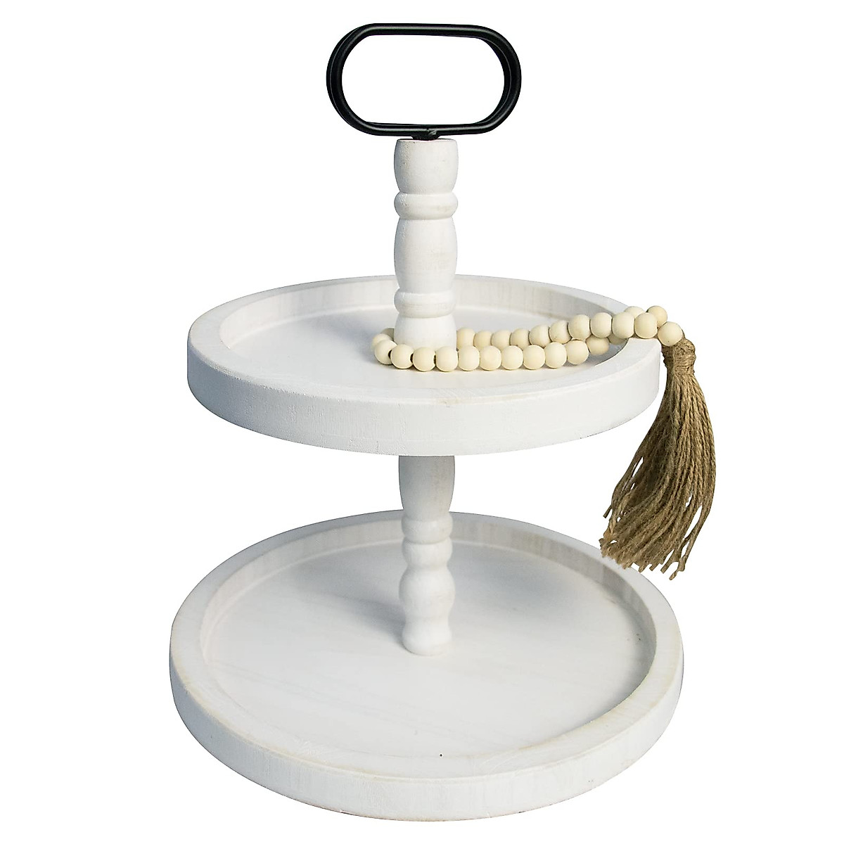 TNQNCFL Rustic 2 Tiered Tray Decor, Coffee Color, Wooden Material, Round Shape