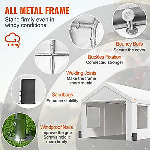 VEVOR Carport 10x20ft, Upgraded Version Car Canopy Portable Garage, Heavy Duty Car Port with Roll-up Ventilated Windows & Removable Sidewalls, UV Resistant Waterproof All-Season Tarp for SUV Truck