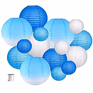 Paper Lanterns Decorative, Party Supplies for Wedding Graduation Anniversary Birthday Party Decorations Blue/White 15pcs