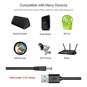 5V DC Power Cable, USB to DC 5.5x2.1mm Plug Charging Cord with 8 Connectors Adapters fit for Speaker, Router, LED Light, Moon Lamp and More 5Volt 3Amp Electronics