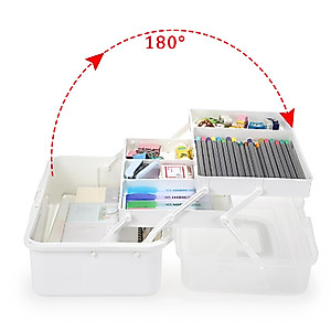 BTSKY 3-Layer Plastic Dividing Storage Box Craft Organizer and Storage with Adjustable Spacers Portable Handled Art Supply Organizer Multipurpose Home Utility Box for Medicine Box Sewing Box Organizer (Beige White)