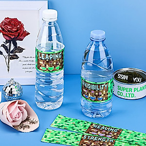48 Pieces Pixel Waterproof Bottle Labels Miner Bottle Labels Party Decorations Potions Bottle Pixel Themed Birthday Party Supplies for Kids Boys Girls Video Game Pixel Style Birthday Party Favors