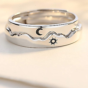 Jemant Sun Moon Rings For Couples Best Friends Adjustable Engraved Cute Aesthetic Mountain Ocean Promise Relationship Matching Couples Rings For Him And Her Set Valentine's Day Gifts