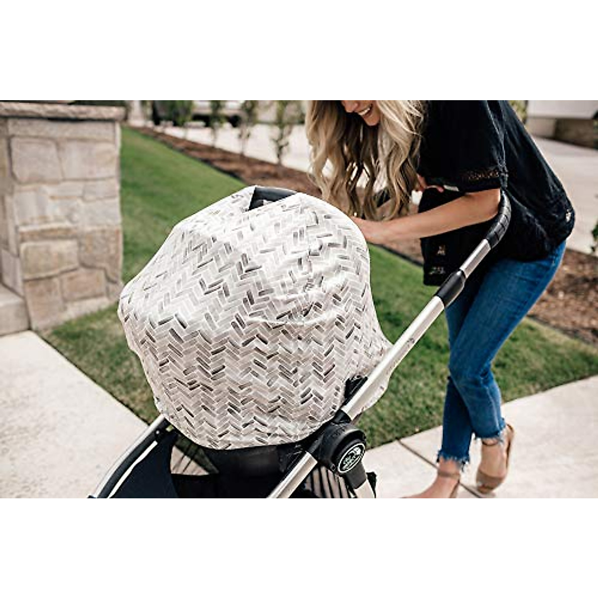 Baby Car Seat Cover Canopy and Nursing Cover Multi-Use Stretchy 5 in 1 Gift "Alta" by Copper Pearl