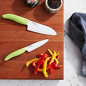 Kyocera Revolution 2-Piece Ceramic Knife Set: Chef Knife For Your Cooking Needs, 5.5" Santoku and 4.5" Utility Knife, White Blades with Green Handles, White/Green