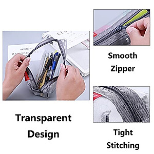 Clear Pencil Bag Big Storage Mesh Bag Nylon Pencil Bag Transparent Pencil Case Clear Pencil Case for Exam School Office,White (Type A)