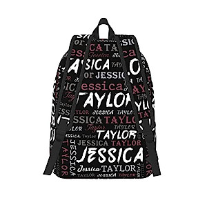 Custom Name School Backpack, Personalized Durable Casual Daypack Backpacks Design Your Own Name for Boys Girls Men Women, Customized Black Theme 2 Sizes Student Bookbag for Travel Work School