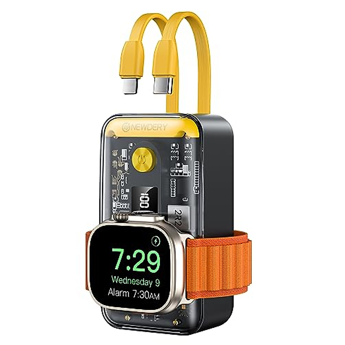 NEWDERY for Apple Watch Charger, 10000mAh Portable Charger Power Bank Built-in Cables, USB C Fast Charging External Battery Pack with LED Display for iPhone15/14/13/12/iWatch/Airpods/Galaxy Phones