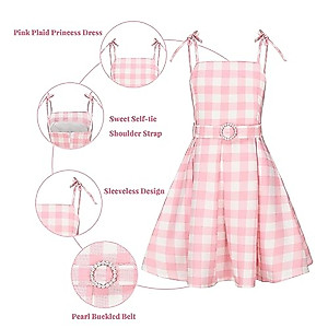 Hitormoon Girls Pink Costume Dress Movie Cosplay Princess Dress Up Kids Outfits with Pearl Belt and Daisy Accessories Birthday Party HN007L