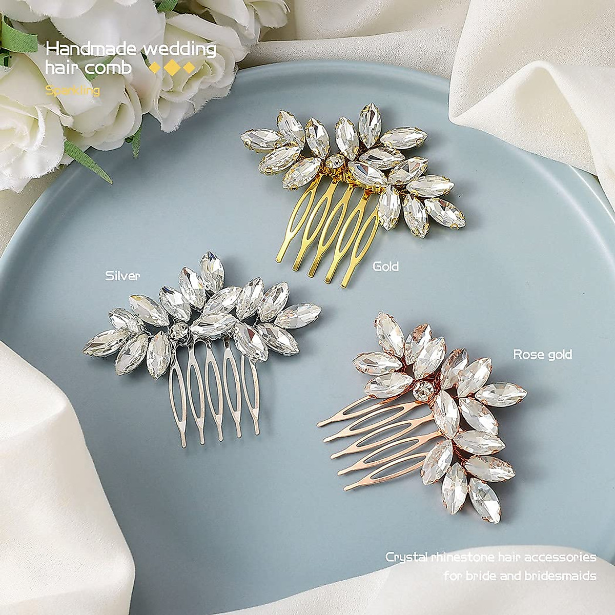 JAKAWIN Bride Crystal Wedding Hair Piece Rhinestone Hair Comb Bridal Hair Accessories for Women HC047 (Silver)