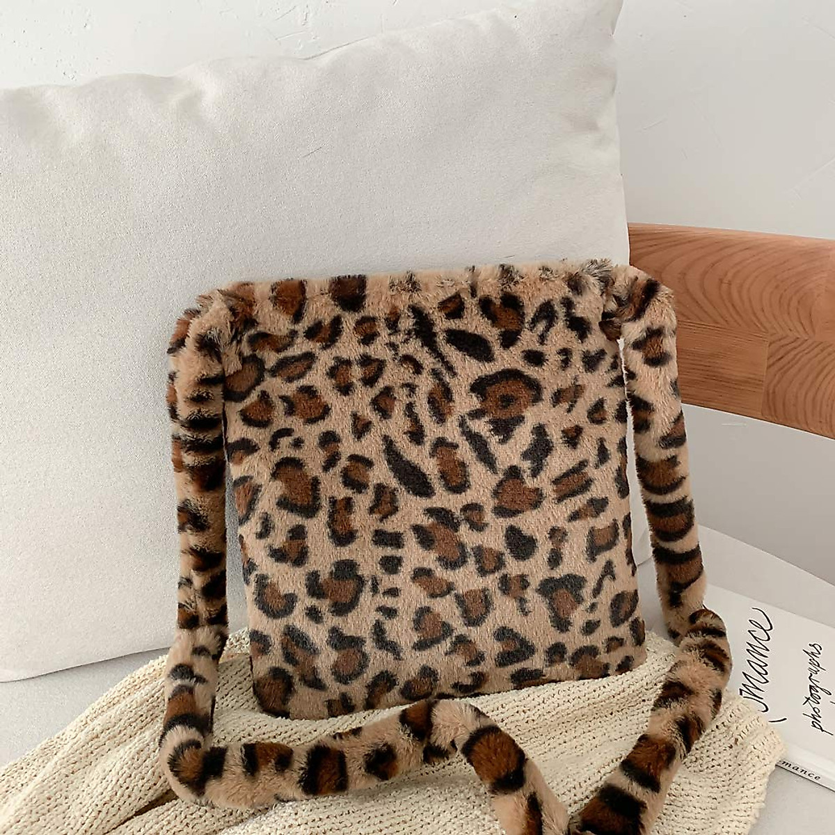 BABABA Plush bag women's bag new leopard single shoulder bag leisure large capacity wool straddle bag