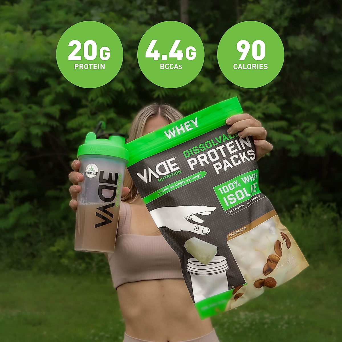 VADE Nutrition Dissolvable Protein Packs - 100% Whey Isolate Protein Powder Cappuccino - Low Carb, Low Calorie, Lactose Free, Sugar Free, Fat Free, Gluten Free - 30 Packets to Go