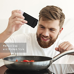 Black Salt and Pepper Shakers by Aelga, Salt Shaker with Adjustable Pour Holes, Glass Salt Pepper Shaker Set, Perfect for Black Pepper, Kosher and Sea Salt