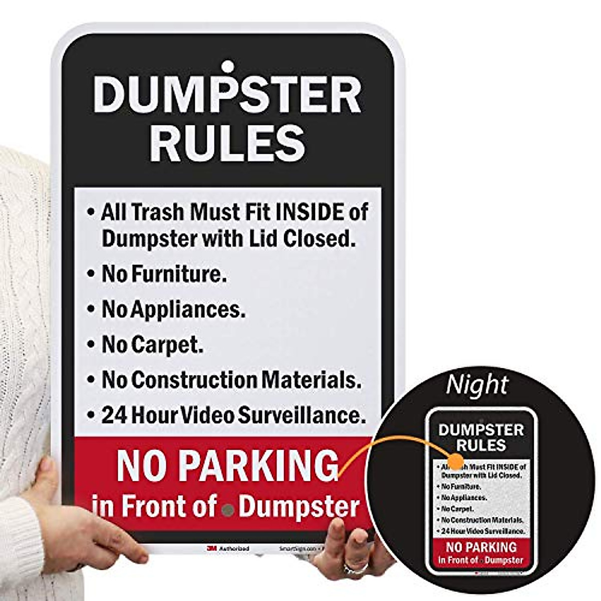 SmartSign - K-7492-EG-12x18 "Dumpster Rules" Sign | 12" x 18" 3M Engineer Grade Reflective Aluminum Black/Red on White