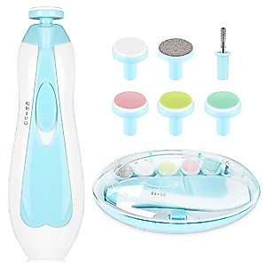 Electric Nail File Drill for Baby No Sharp Claws Hurt, 6 in 1 Safety Cutter Trimmer Clipper for Toes and Fingers (Blue)