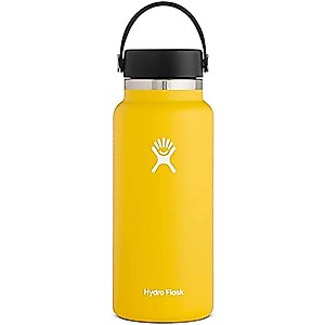Hydro Flask Water Bottle - Stainless Steel & Vacuum Insulated - Wide Mouth 2.0 with Leak Proof Flex Cap - 32 oz, Sunflower