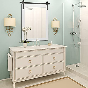 Clavie Farmhouse Wall Mirror Rustic Horizontal Wood Framed Bathroom Mirror, Barn Door Style Decorative Mirrors, 22"x30" White