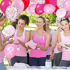 154 Pieces Breast Cancer Awareness Balloons Arch Garland Pink Ribbon Foil Balloons Decorations 18 12 10 5 inch Pink White Confetti Latex Balloons for Women Girls Survivor Campaign Party Supplies