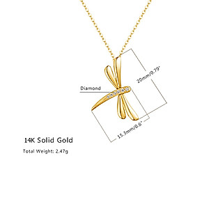FANCIME 14K Real Solid Yellow Gold Necklace with Dragonfly Diamond Pendant Fine Jewelry Promise Anniversary Birthday Christmas Gifts for Her Women Adjustable Chain 16"+2"