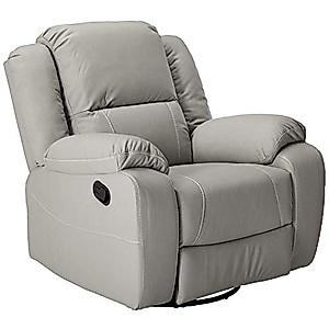 Great Deal Furniture Teresa Classic Tufted Leather Swivel Recliner, Light Grey